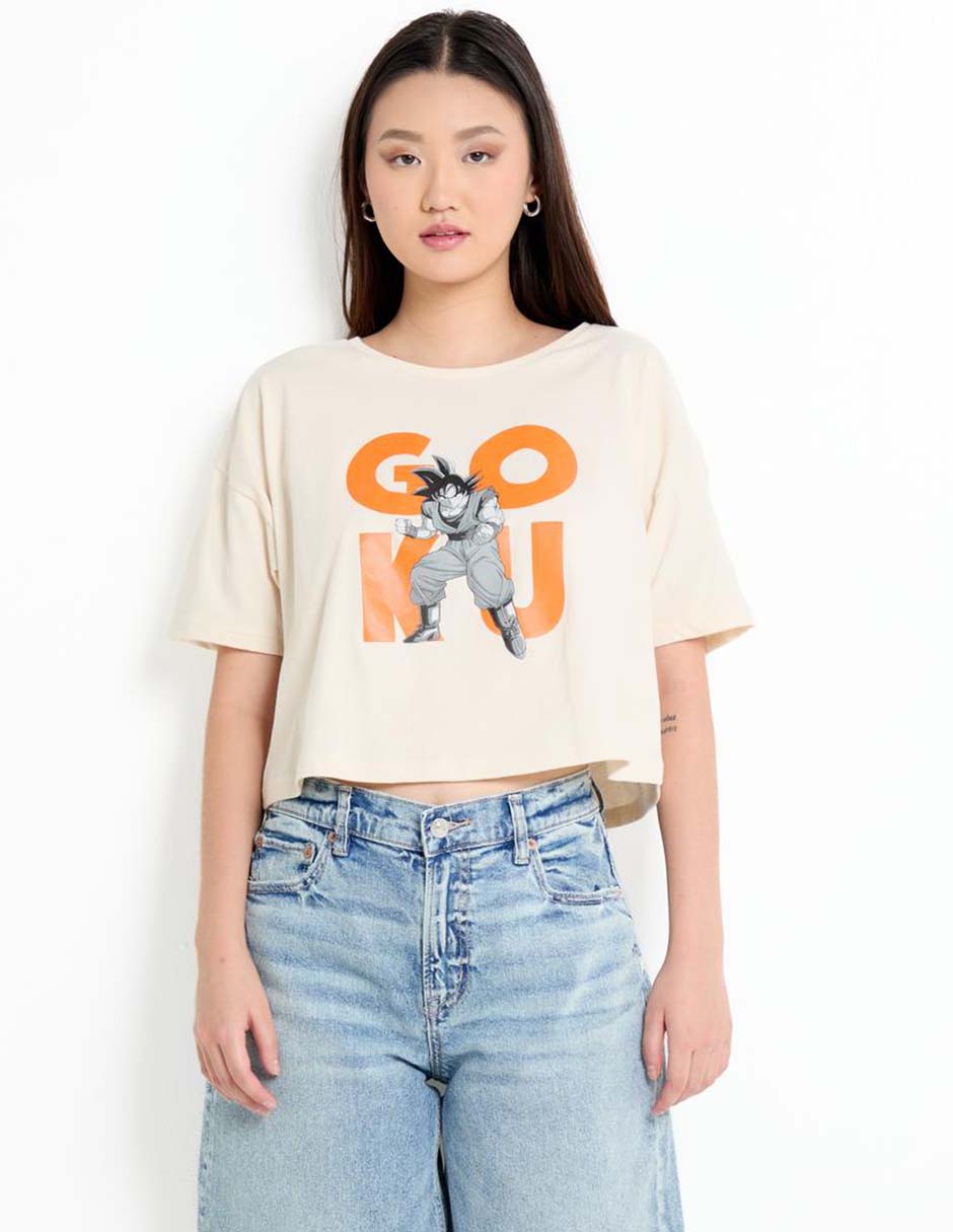 Playera manga corta Goku cuello redondo para mujer
